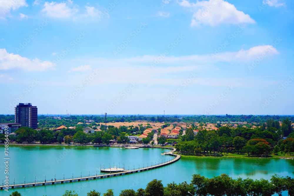 The bridge over Bueng Kaen Nakhon is a new landmark of Khon Kaen. There ...