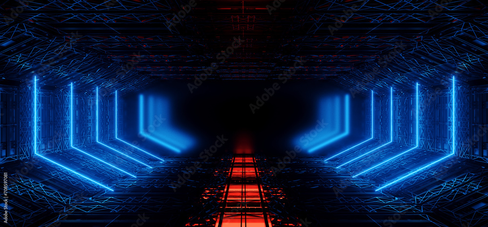 Neon Laser Futuristic Warehouse Sci Fi Spaceship Hangar Bunker Tunnel ...