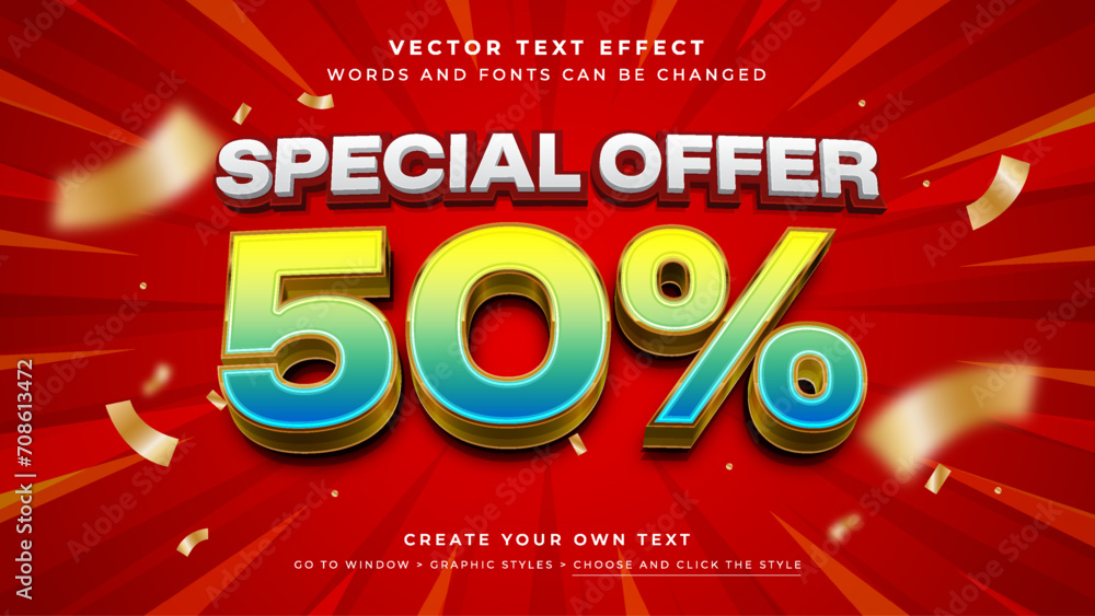 Vector Editable 3D gold blue yellow text effect. Special offer discount ...