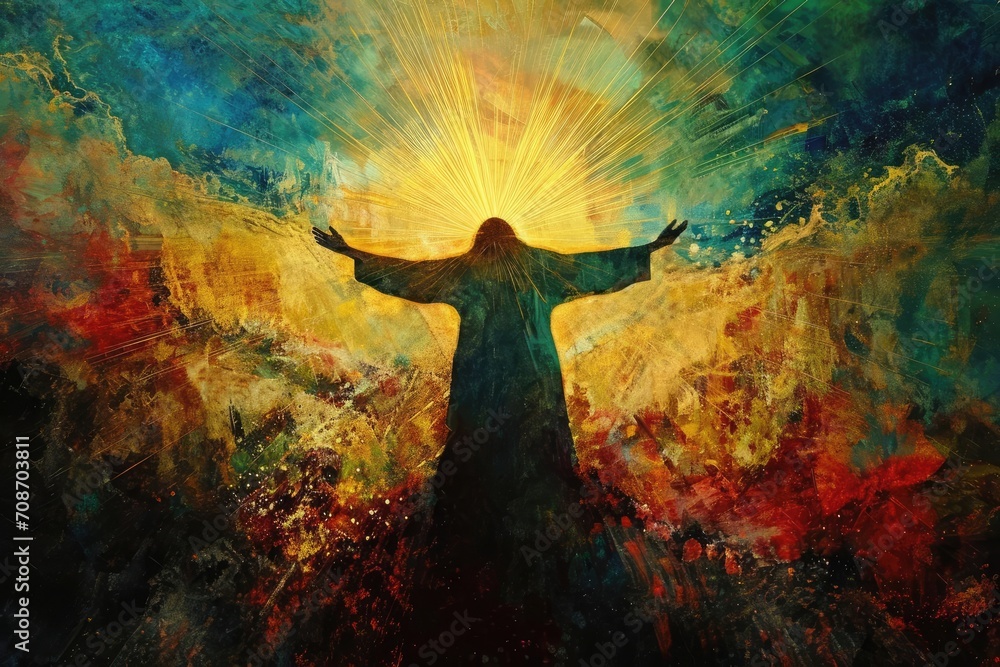 Visionary art of jesus as the light of salvation Shining over a ...
