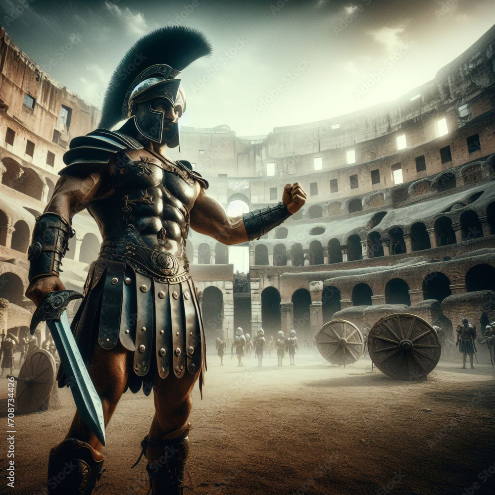 Roman gladiator inside the coliseum, Gladiator inside battle arena ...