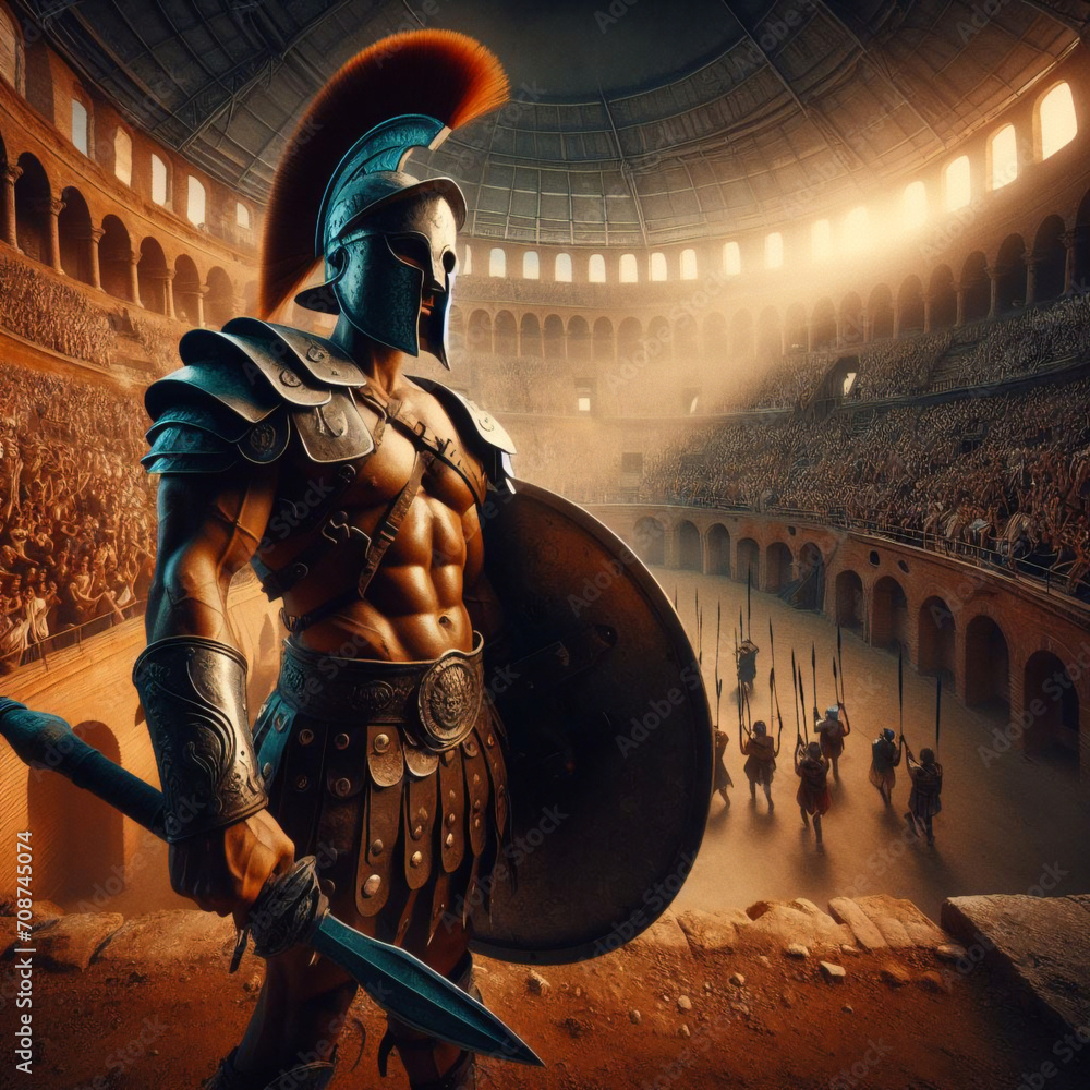 Roman gladiator inside the coliseum, Gladiator inside battle arena ...