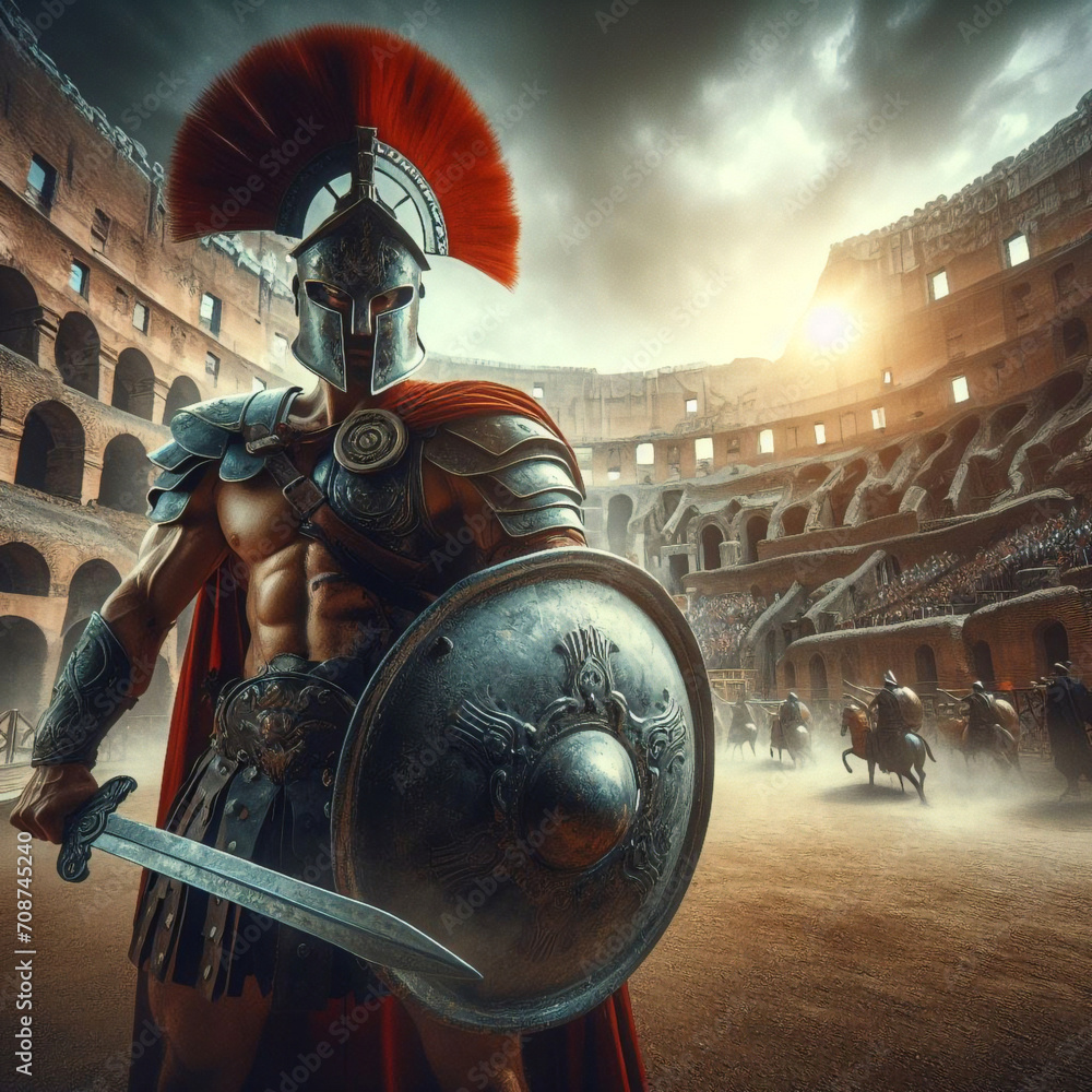 Roman gladiator inside the coliseum, Gladiator inside battle arena ...