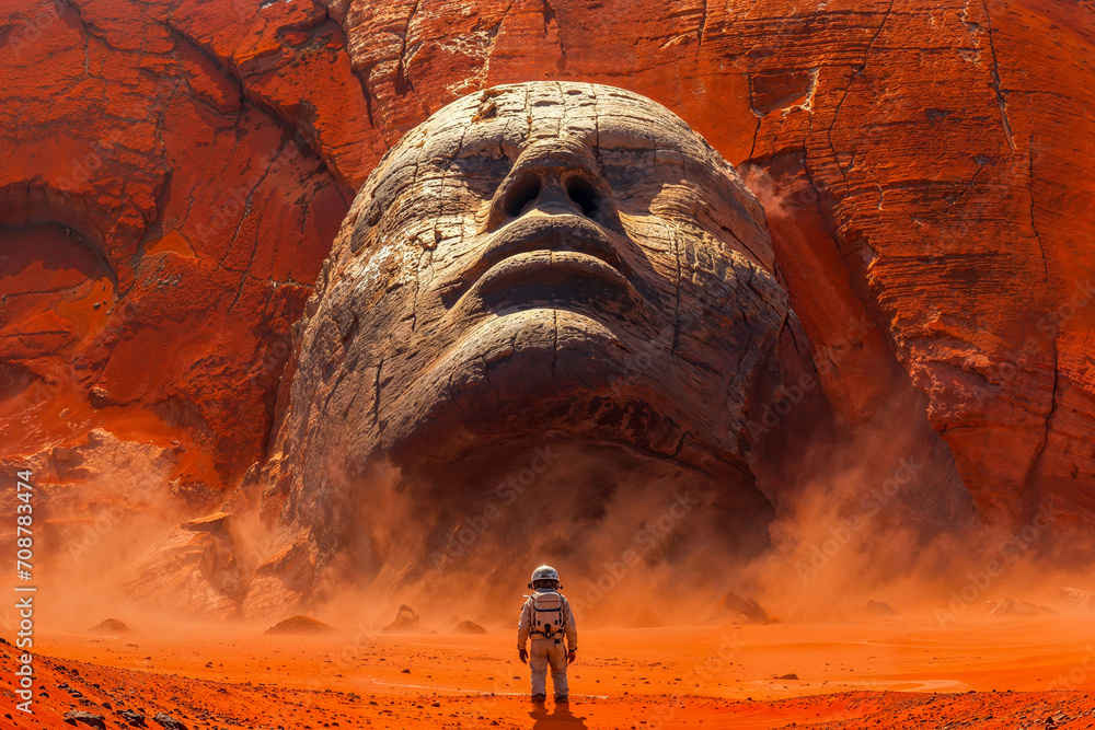 Astronaut standing before the Face on Mars, artist interpretation ...