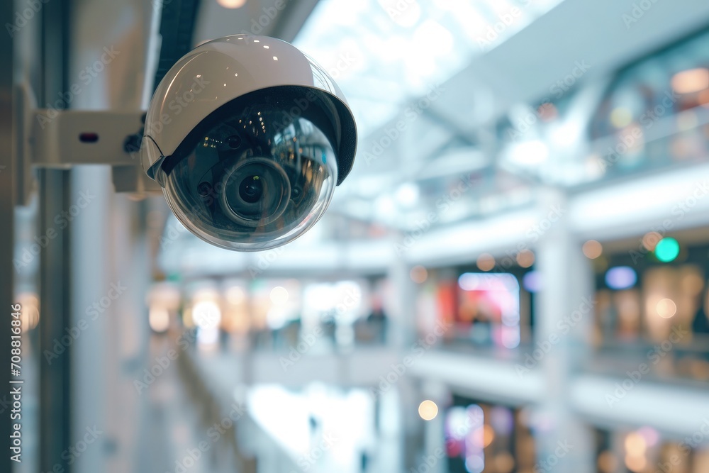 Security camera seen up close in a shopping mall corridor, Security ...