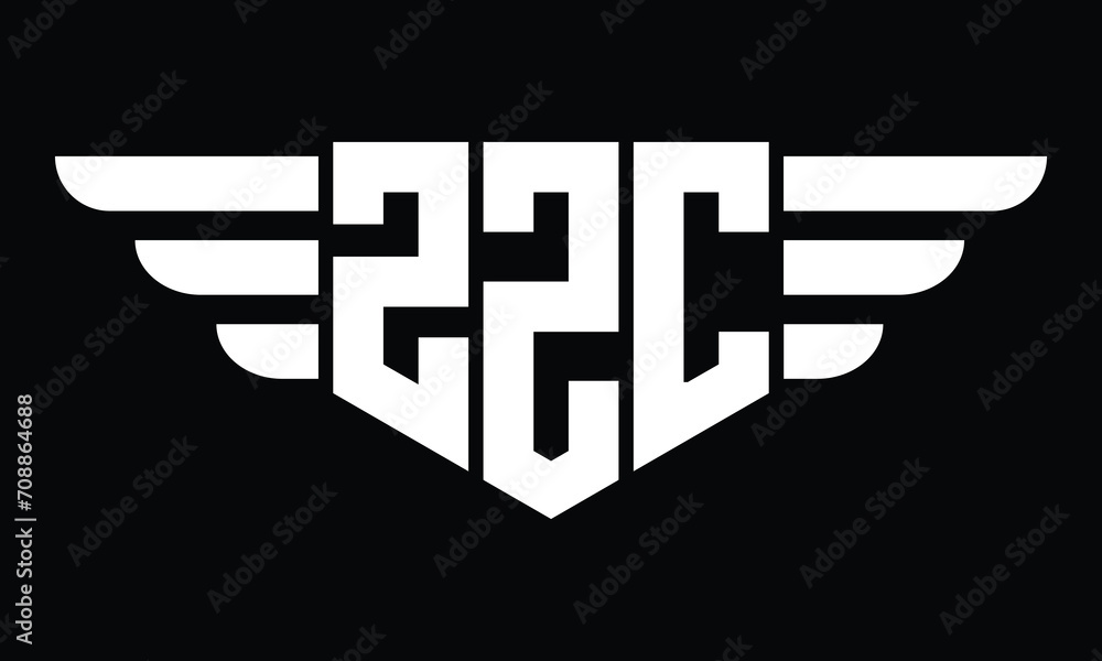 ZZC three letter logo, creative wings shape logo design vector template. letter mark, word mark ...
