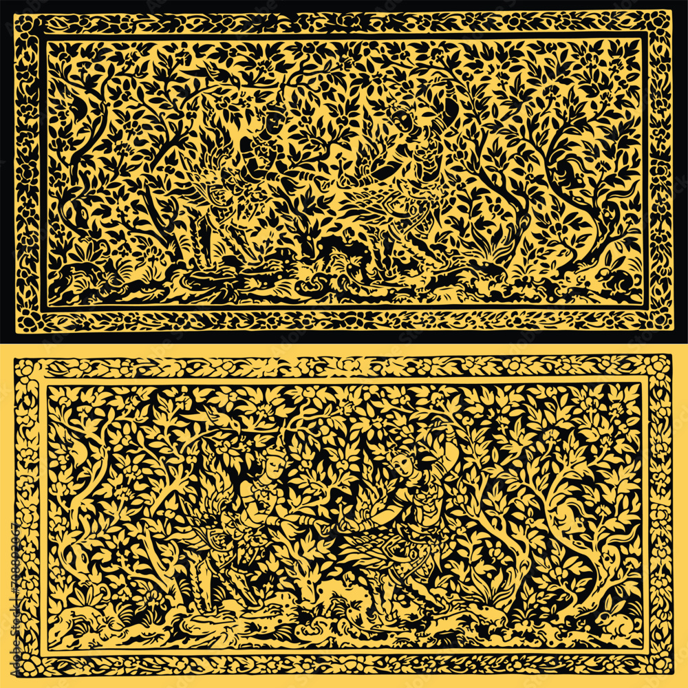Image vectorielle Stock Thai art black and gold background vector ...