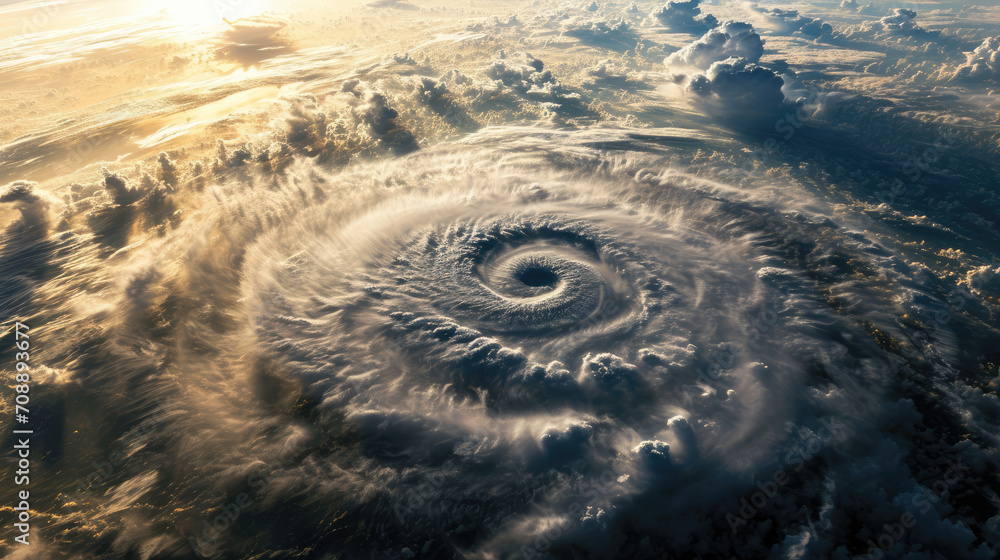 aerial view of a dramatic hurricane cyclone big storm seen from space ...