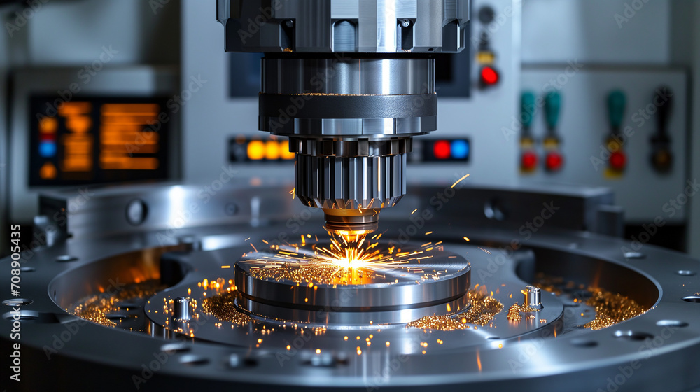 Metalworking CNC milling machine. Hi-technology machining concept at ...