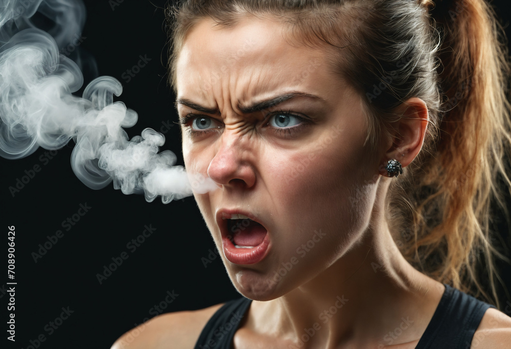 Funny illustration : Angry young woman, blowing steam coming out of her ...