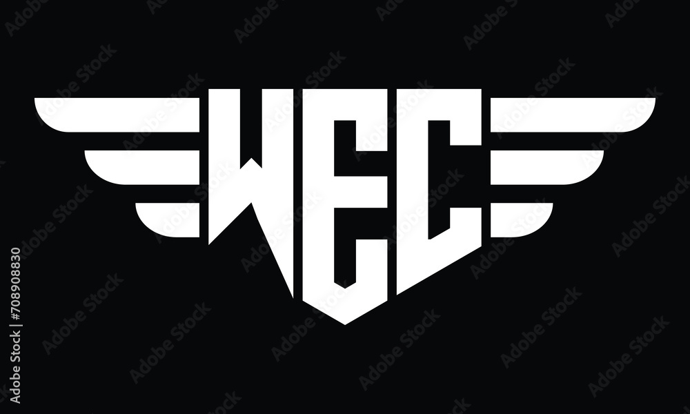 WEC three letter logo, creative wings shape logo design vector template ...