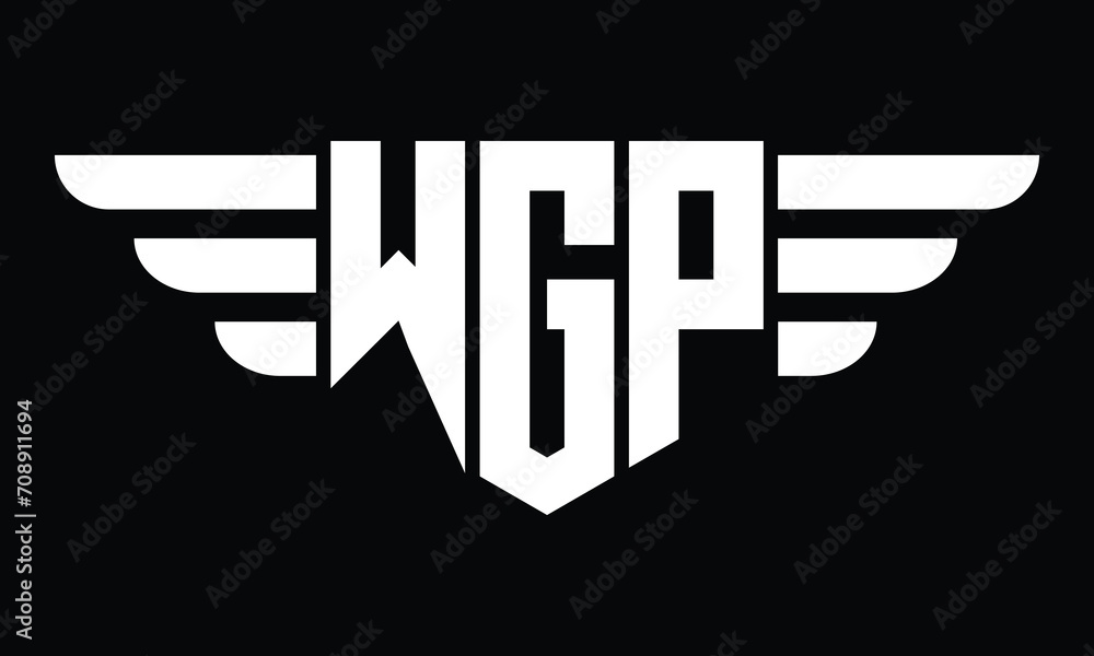 WGP three letter logo, creative wings shape logo design vector template ...