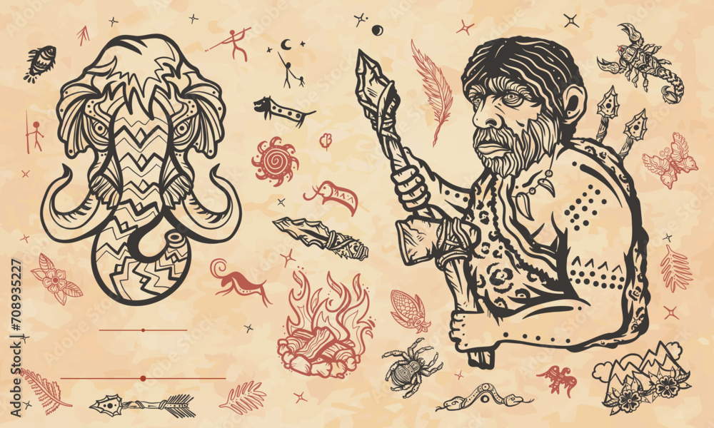 Stone age frame. Old paper vector. Neolithic and paleolithic people ...