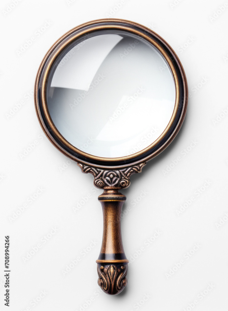magnifying glass in vintage bronze frame isolated on transparent ...