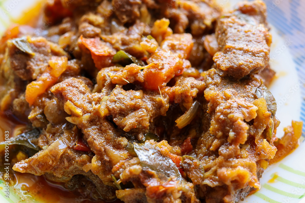 Traditional homemade Mutton curry Asian cuisine Chukhandar gosht Spicy ...