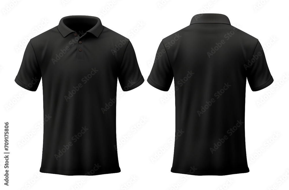 Plain black polo shirt front and back side mockup Template isolated on ...