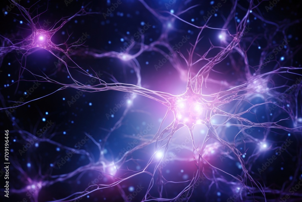 Illuminated neurons network, concept of brain activity and neurological ...
