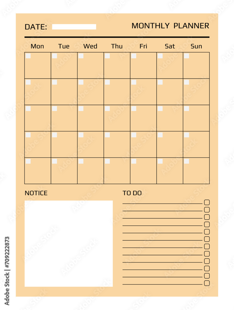 Planner page. Monthly organizer, notice and to do list. Paper sheet for ...
