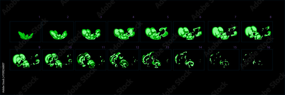 เวกเตอร์ Stock Poison burst animation . Sprite sheet of poison effect ...