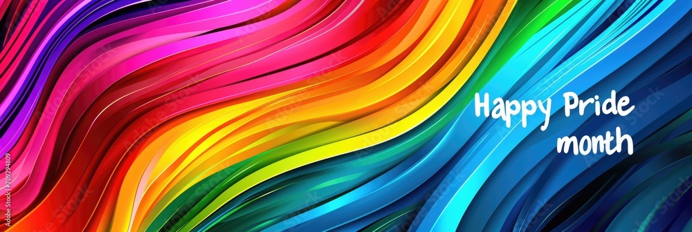 LGBT pride month banner in rainbow colors with "Happy Pride Month" text ...