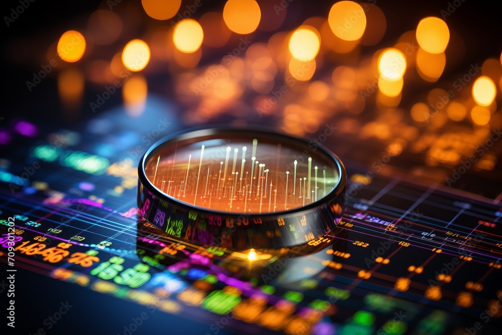 Optimizing data analysis and seo. magnifier, charts, graphs ...