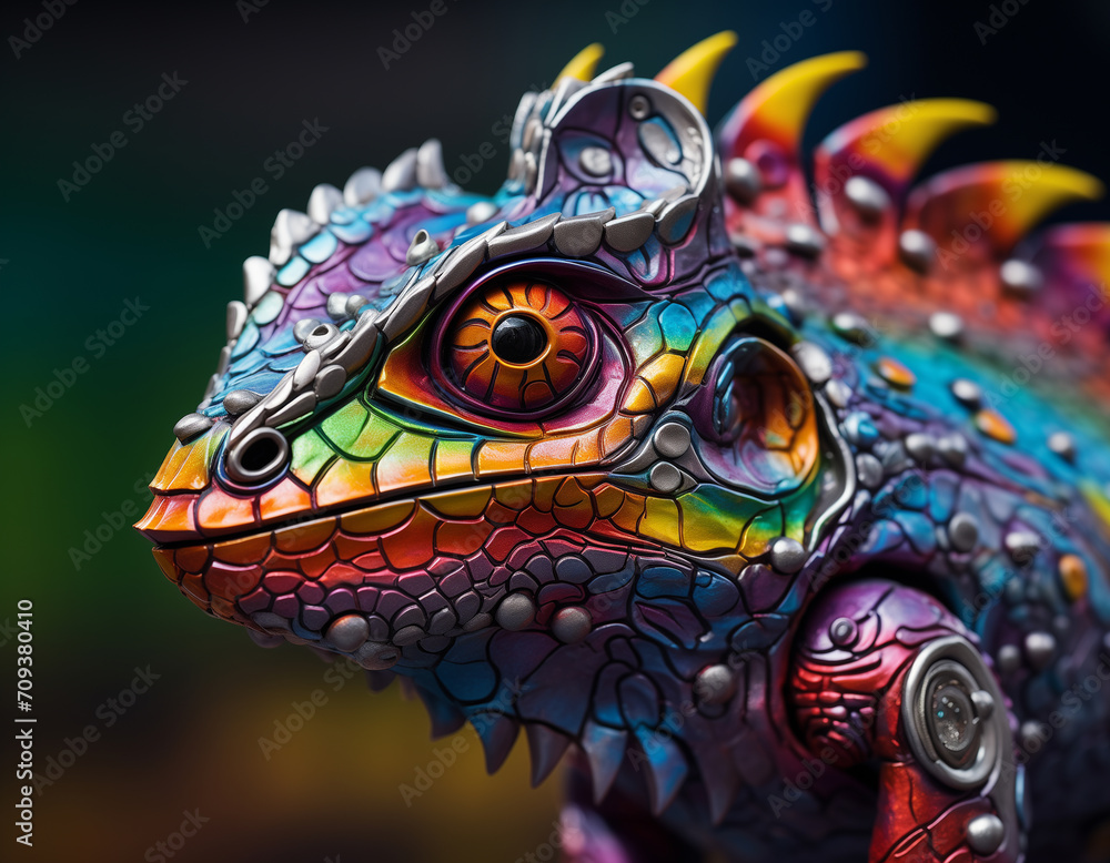 escultura de metal de camalón en acrílico, en el estilo de poca ...