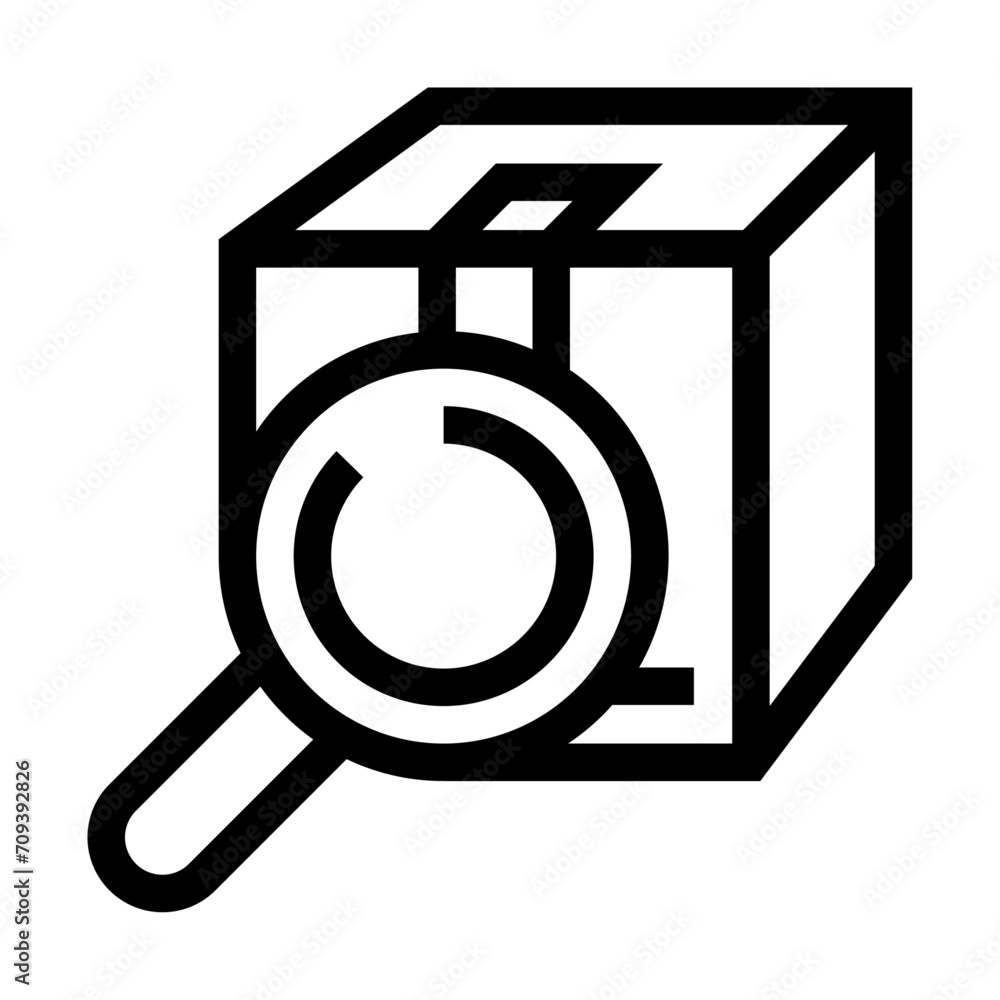 Icono de inventario. Explorador de existencias, búsqueda en almacén ...