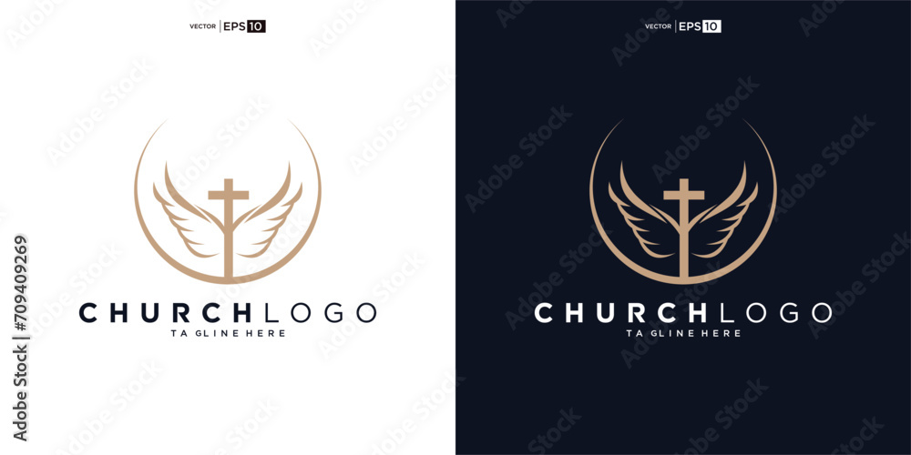 Church logo. Bible, Jesus' cross and angel wings. Wings church logo ...