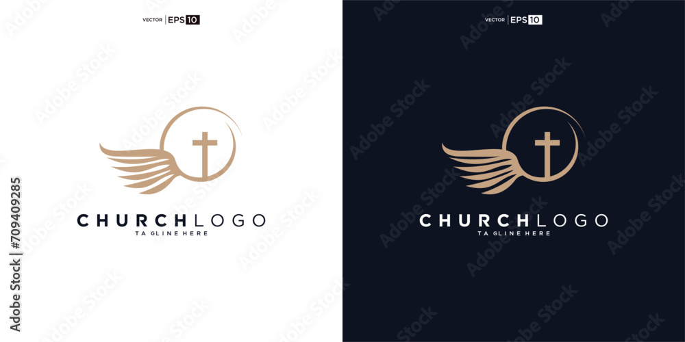 Church logo. Bible, Jesus' cross and angel wings. Wings church logo ...
