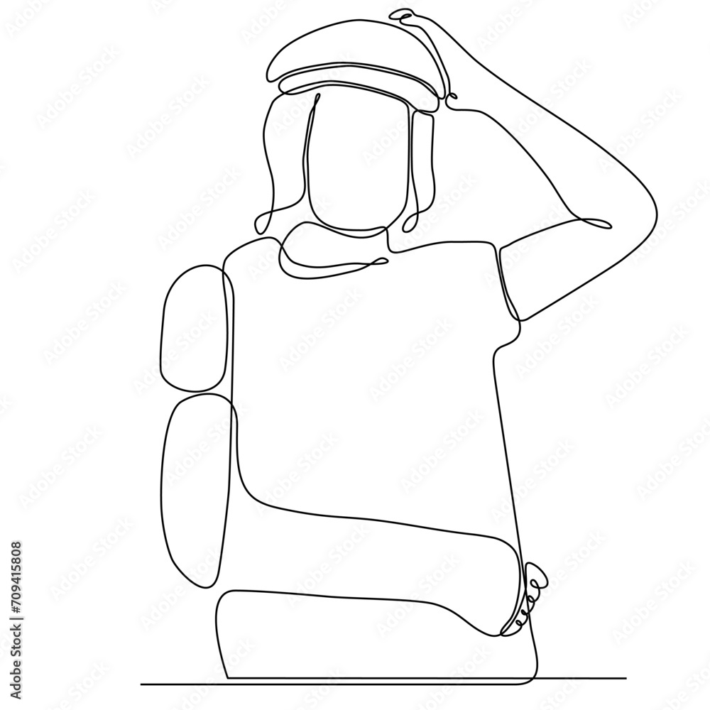 Single continuous line drawing sad injured girl with broken arm, single ...