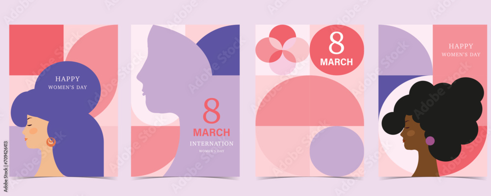 International women day with geometric use for vertical a4 card design ...