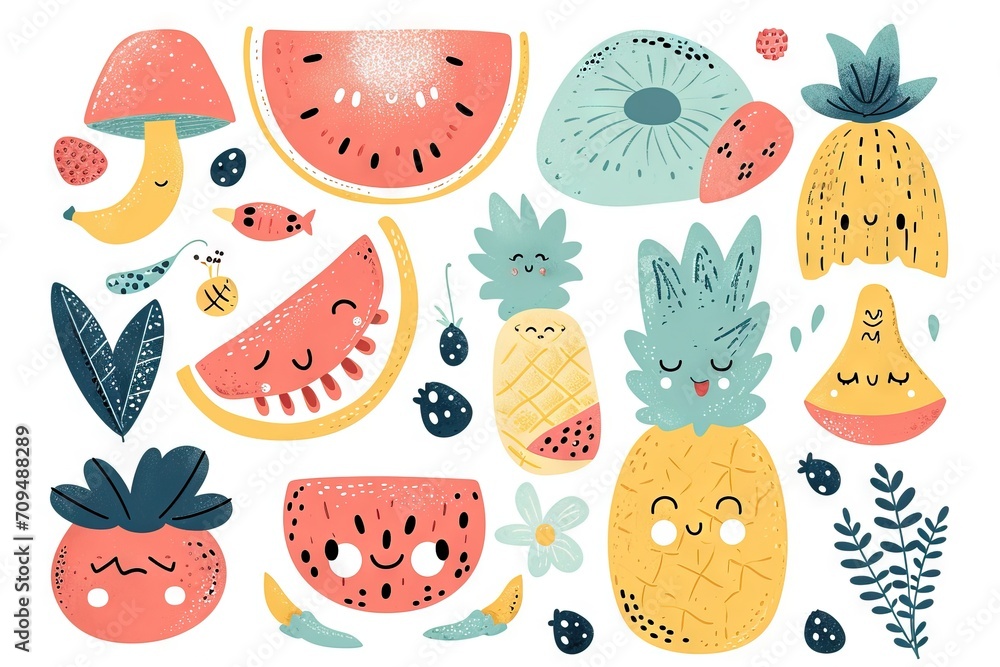 Minimalism and abstract cartoon vector very cute kawaii summer feelings ...