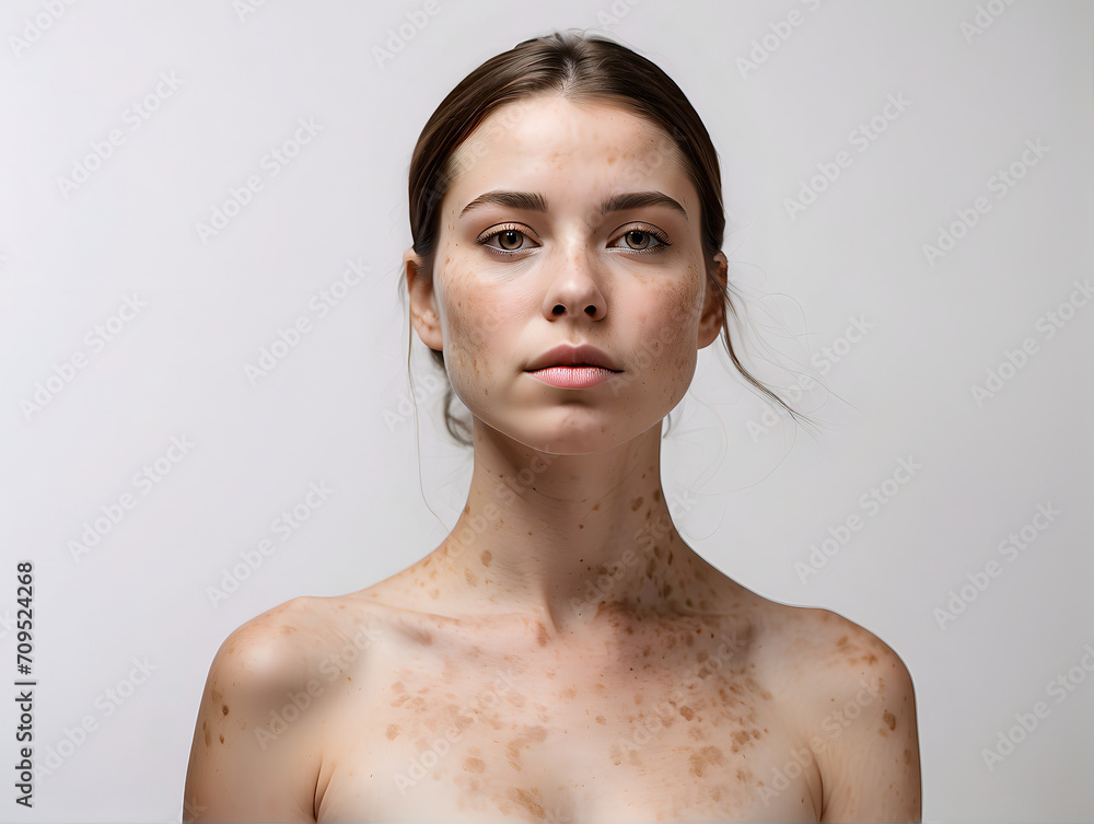 portrait of women's face and body from illness, mosquito bites, roseola ...