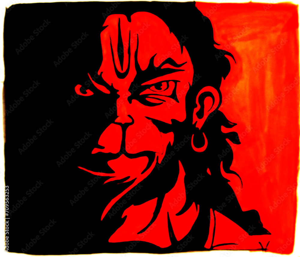Hand draw portrait of lord Hanuman face. Lord Hanuman Ji is a Hindu God ...