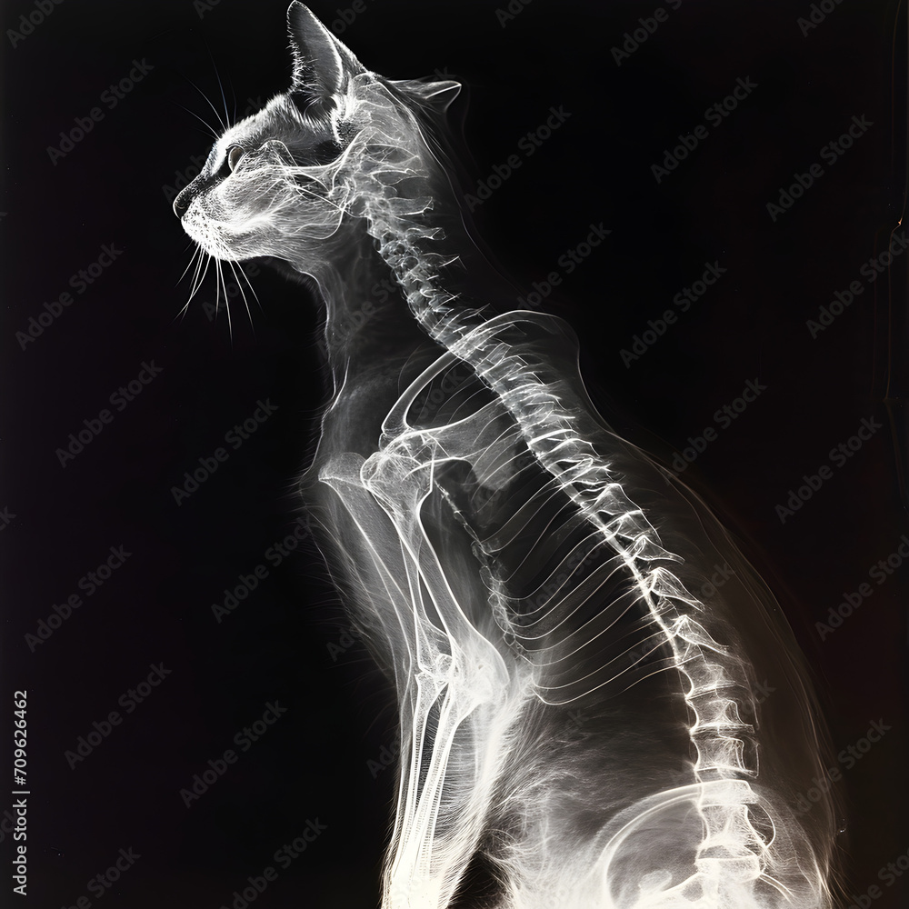 Cat with x-ray glow on a black background. X-ray of a cat. Cat X-Ray ...