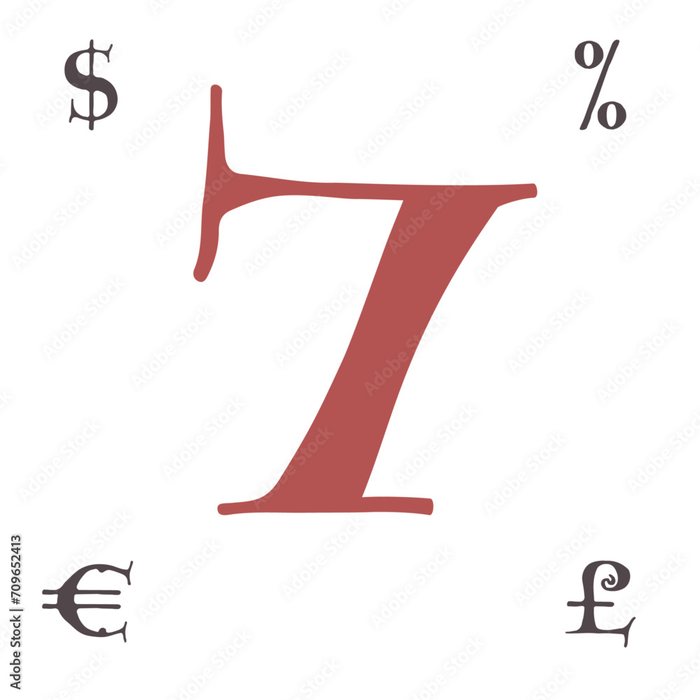 7 logo. Carolingian Majuscule number seven. Old Romanesque font from ...