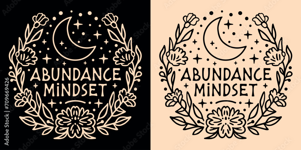 Abundance mindset round badge. Spiritual quotes lettering for women. I ...