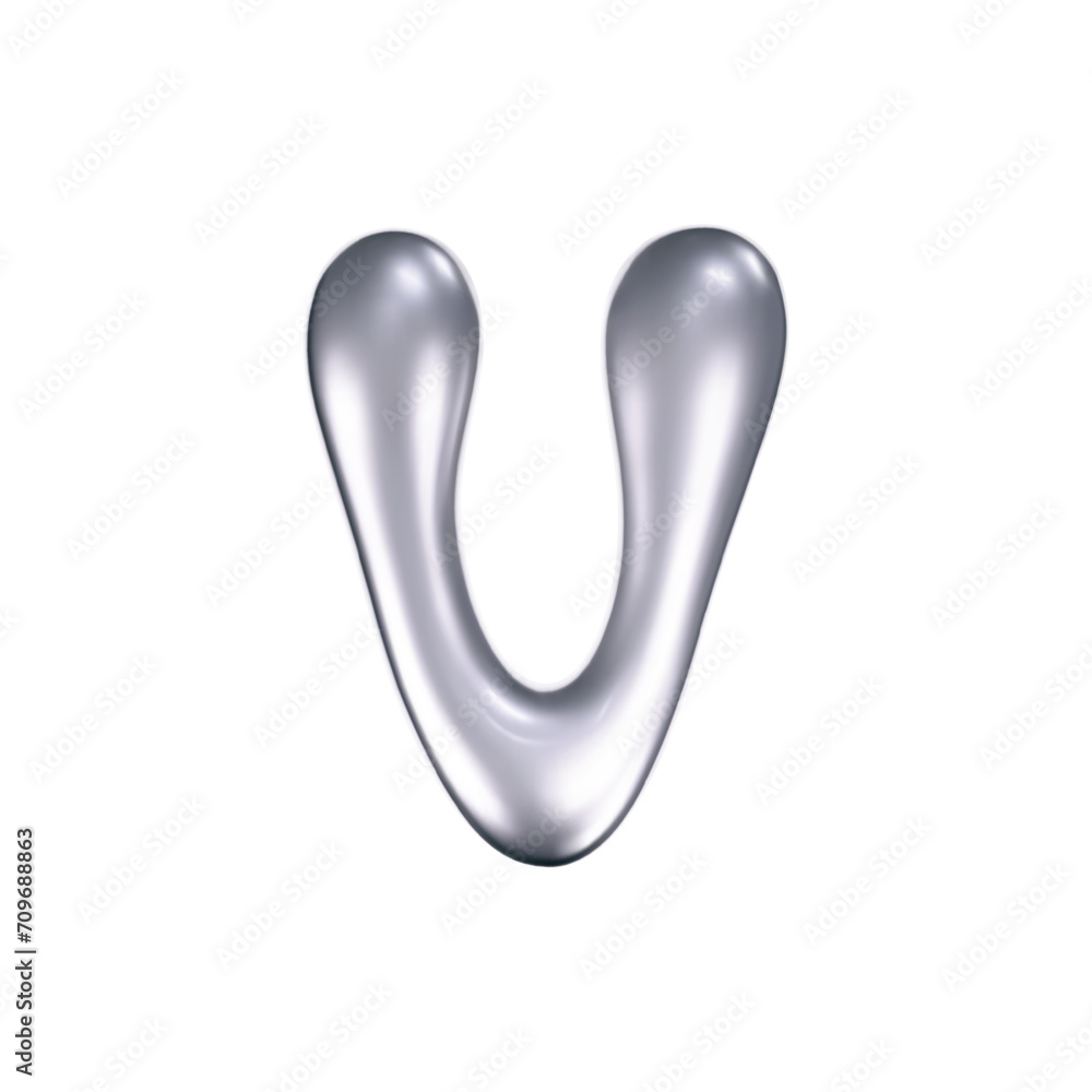 3d chrome liquid letter V in y2k style isolated. Render of 3d metal ...