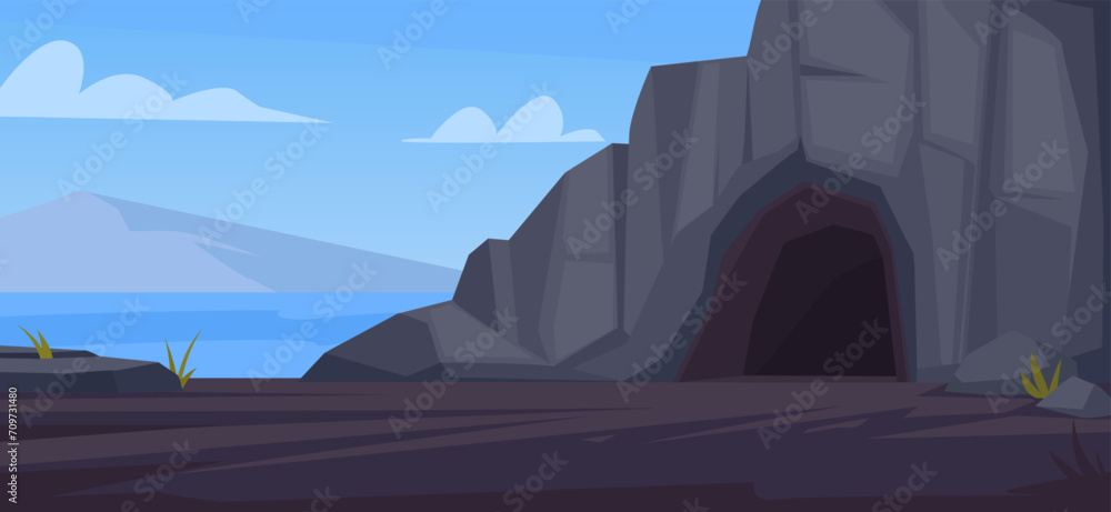 cave opening background. prehistoric ground caves entrances, cartoon ...