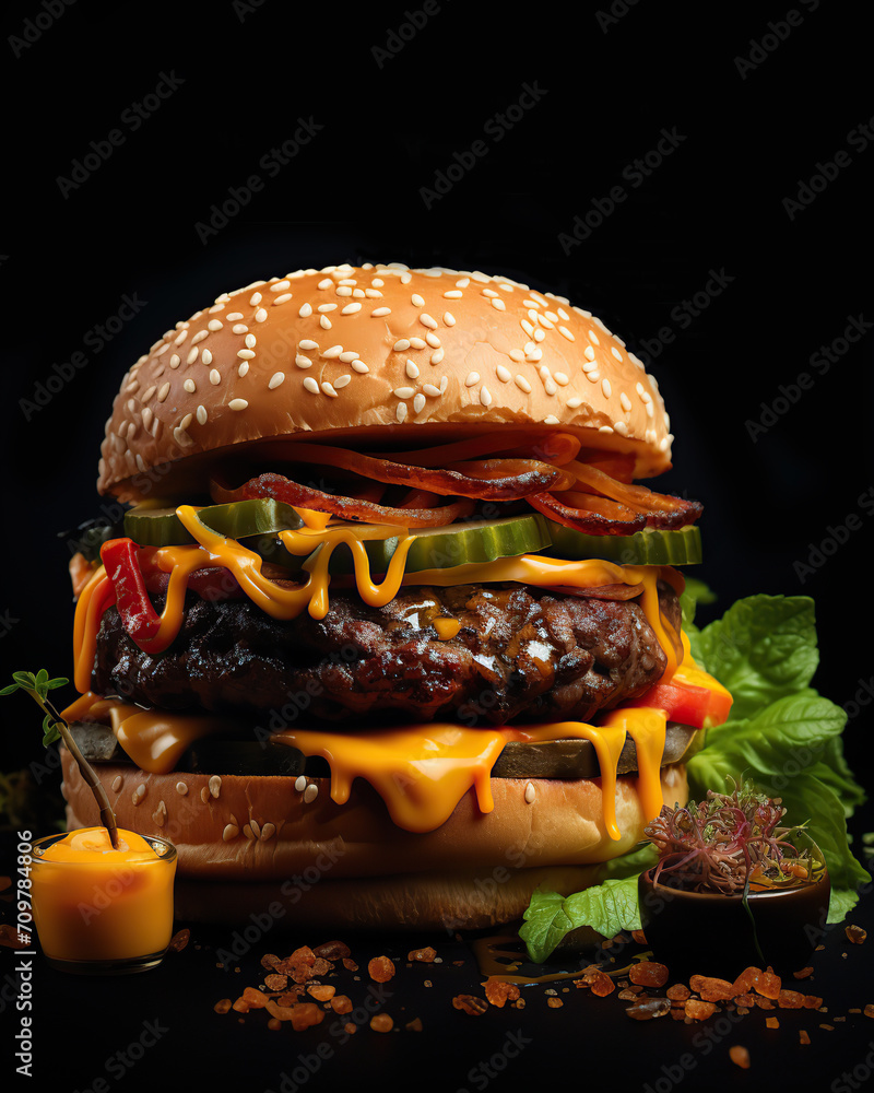 Flyer or banner design for hamburger restaurant, fast food, sale and ...