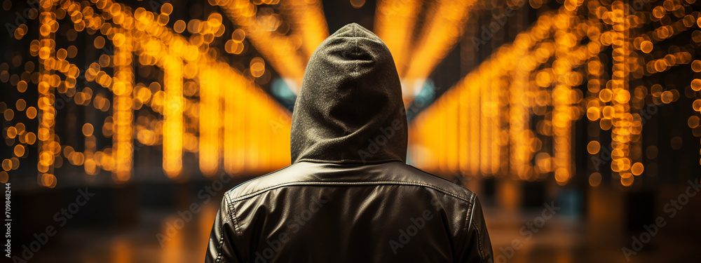 Ilustración de Stock cybersecurity and hacker,coding,malware concept.Hooded computer hacker in ...