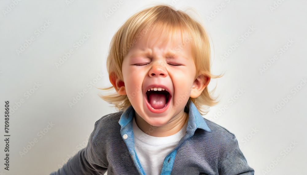 a closeup photo of a cute little baby boy child crying and screaming ...