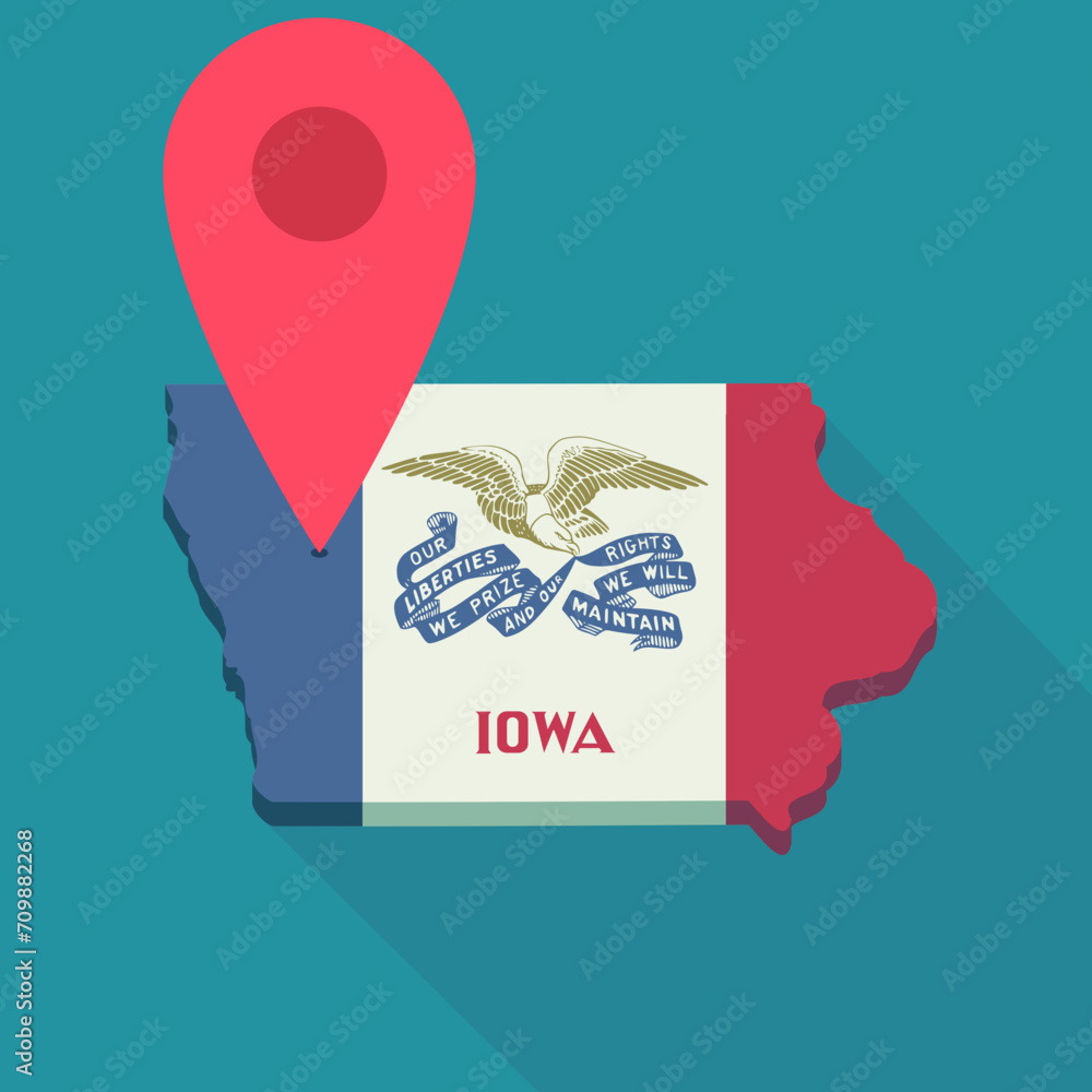 3D map of Iowa in the colors of the Iowa state flag in a flat design ...