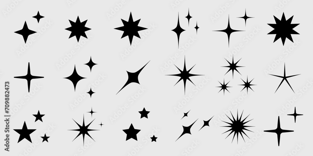 Sparkle Icons set. Twinkle stars collection. Shine star icons. Effect shine, glitter, twinkling ...