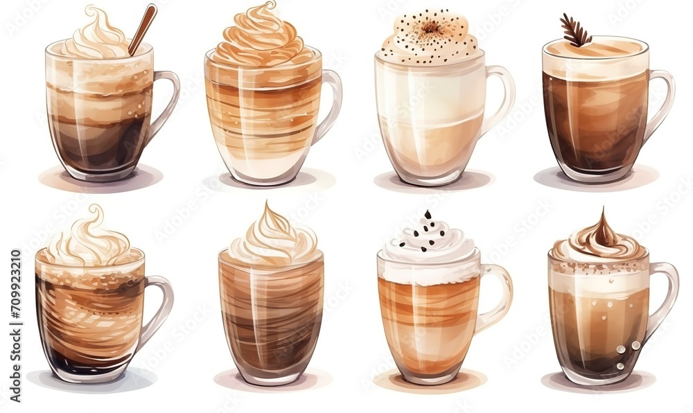 watercolor illustration with grungy texture, frappe ice coffee ...