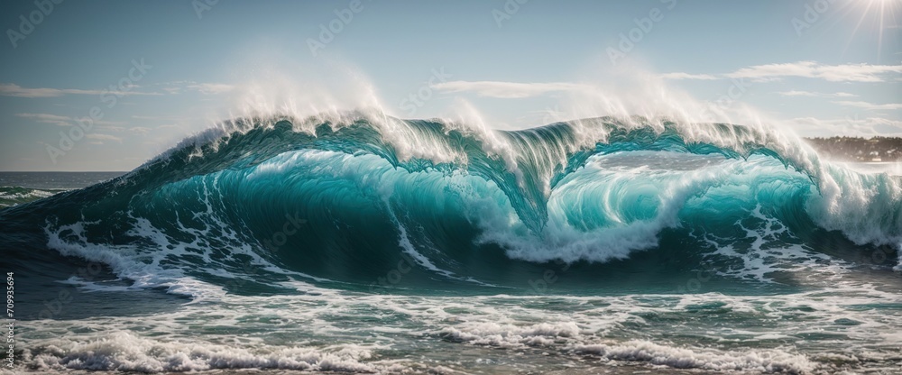 Magnificent ocean waves slam into the coast, revealing foamy seawater ...