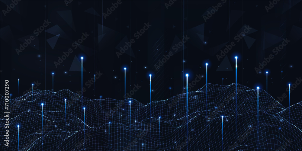 Digital technology futuristic internet network connection dark black ...