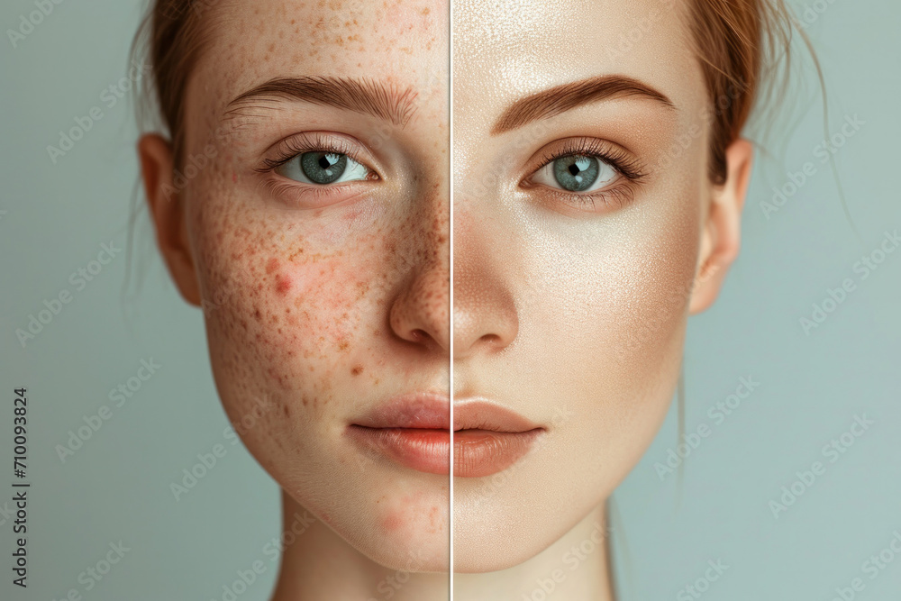 Before and After Skincare Transformation. A split-image comparison of a ...