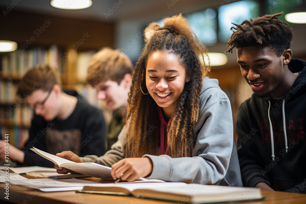 Diverse and empowered students engaged in a collaborative study session ...