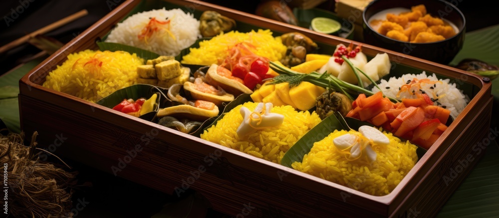 Indonesia's traditional nasi Kuning served in specialty bento boxes for ...